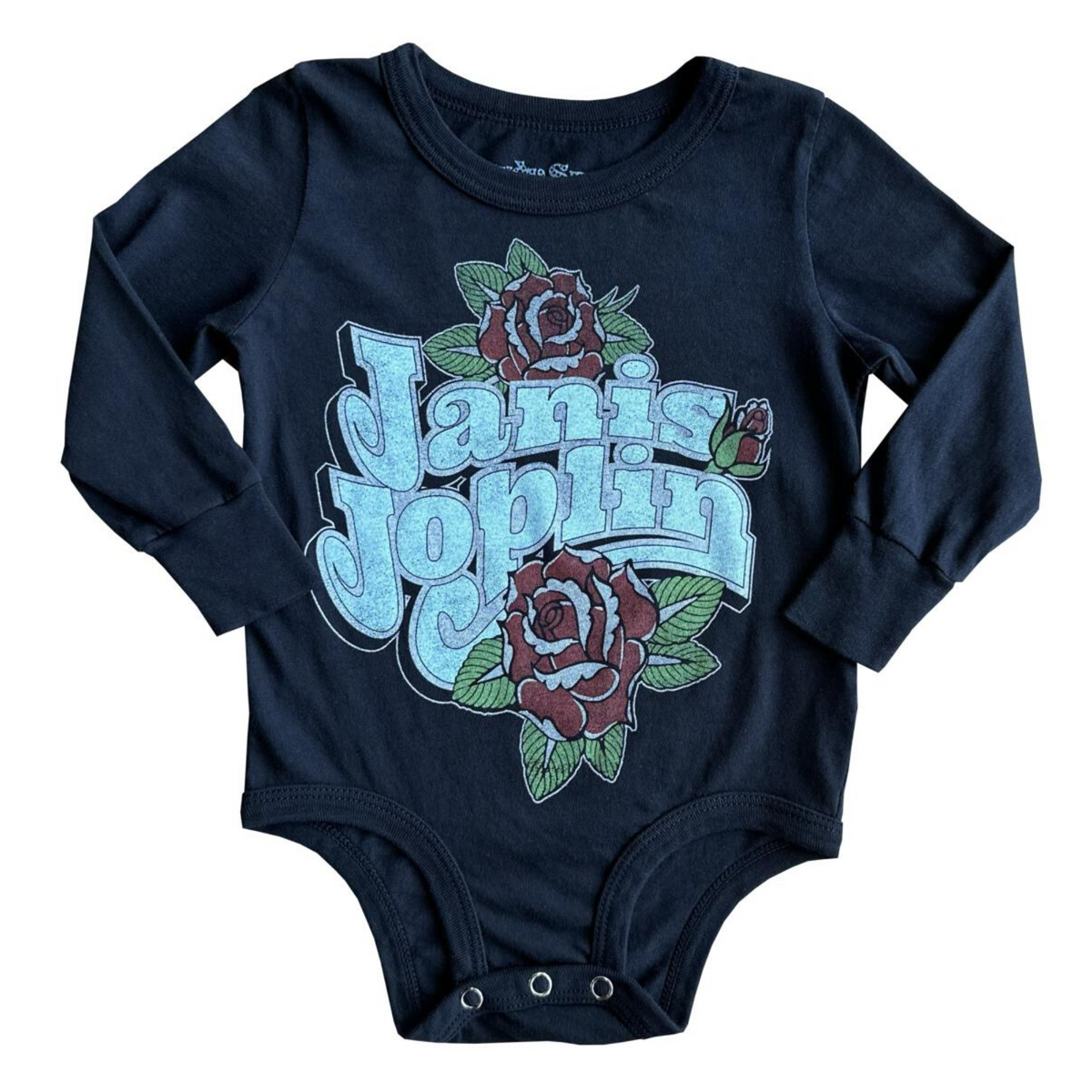 Janis Joplin Rose Long Sleeve Onesie in Jet Black - Rowdy Sprout ...